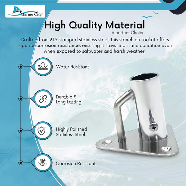 MARINE CITY 316 Stamped Stainless-Steel Heavy-Duty Stanchion Socket 87 ...
