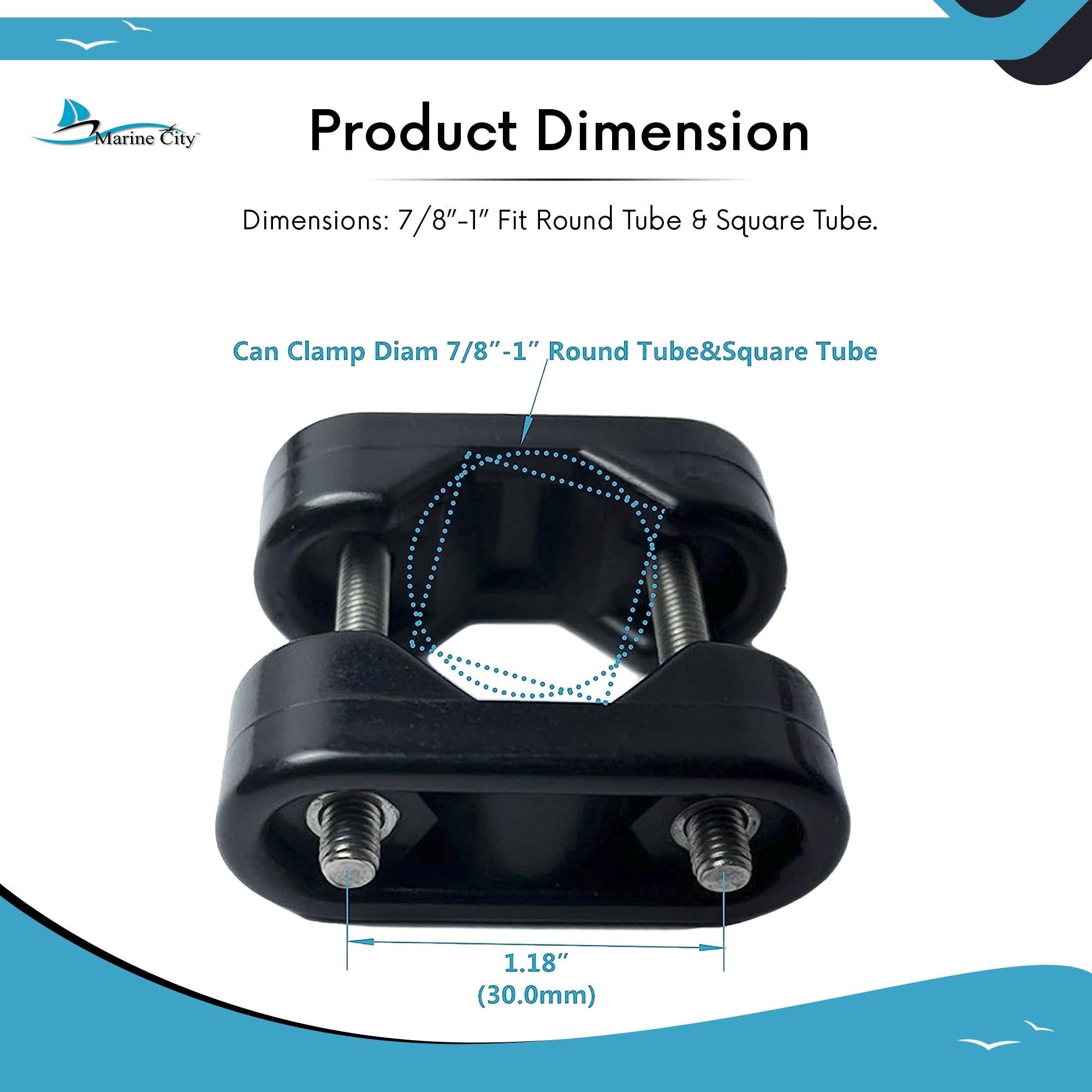 MARINE CITY Nylon Rail Mount Brackets for1-7/8 Inches Round and Square ...