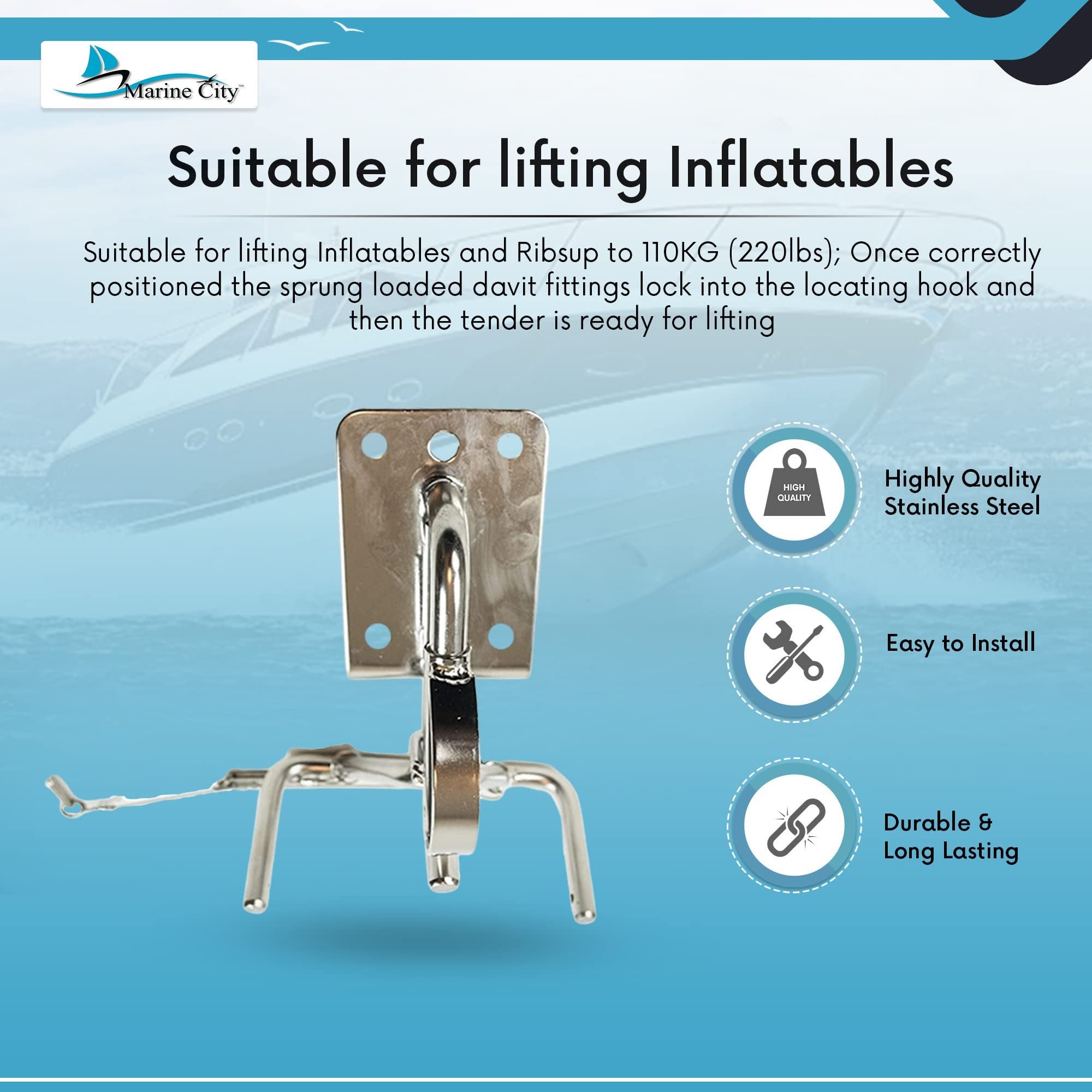 Stainless Snap Davits 220 lb Capacity (Pack of 2) - Marine City ...