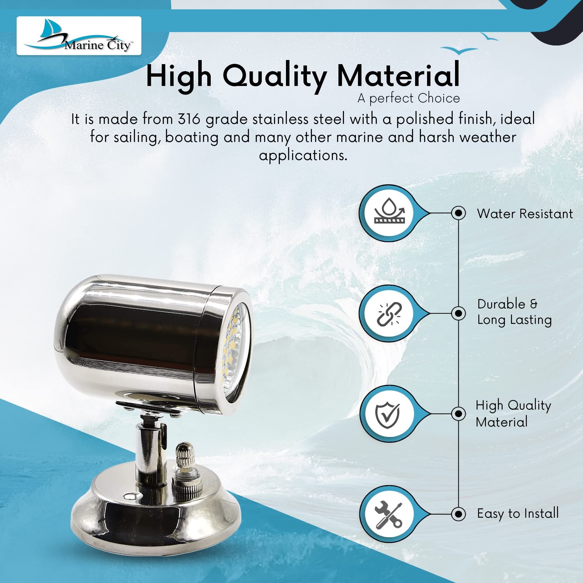 316 Stainless Steel Swivel Halogen Reading Light - Marine City – Marine ...