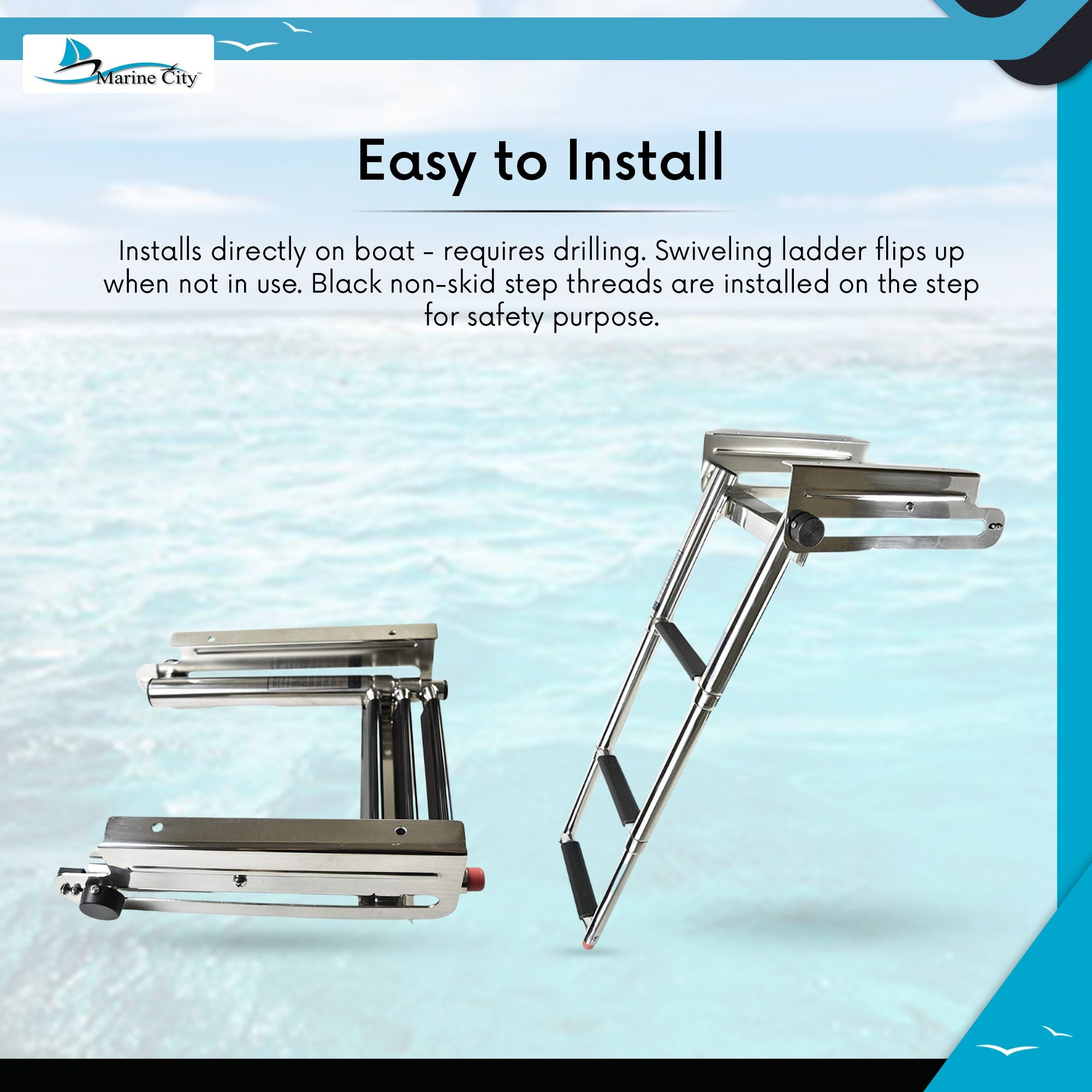 Marine City Stainless Steel Marine 3 Step Under Swim Platform Ladder ...
