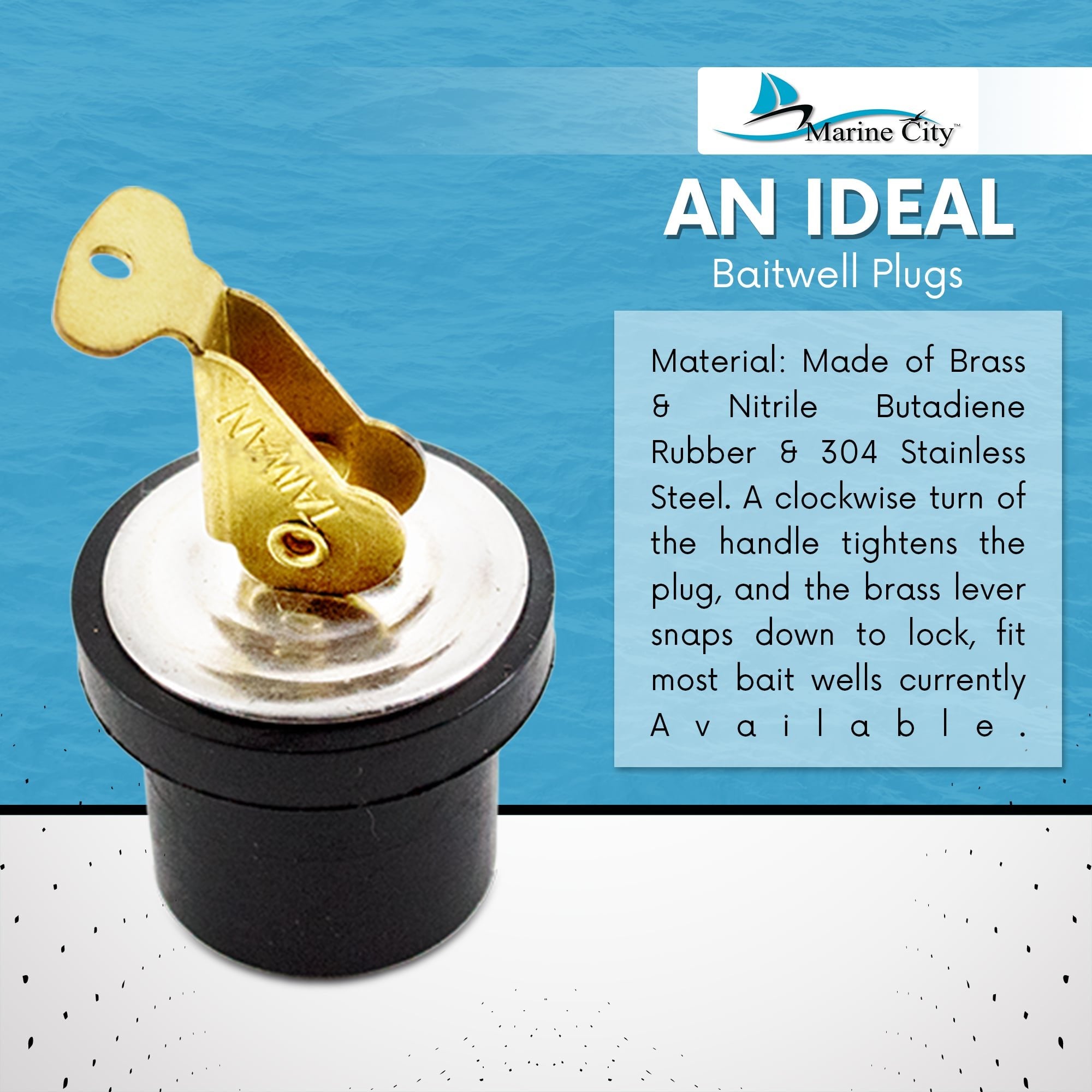 Marine City 2 Pieces High Quality Boat Plug Brass 7/8 Inch Bait well P ...