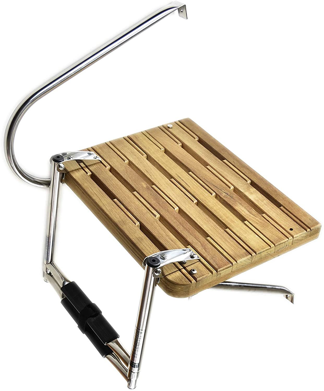MARINE CITY Stainless Steel Marine 2 Step O/B Swim Teak Platform Ladde ...