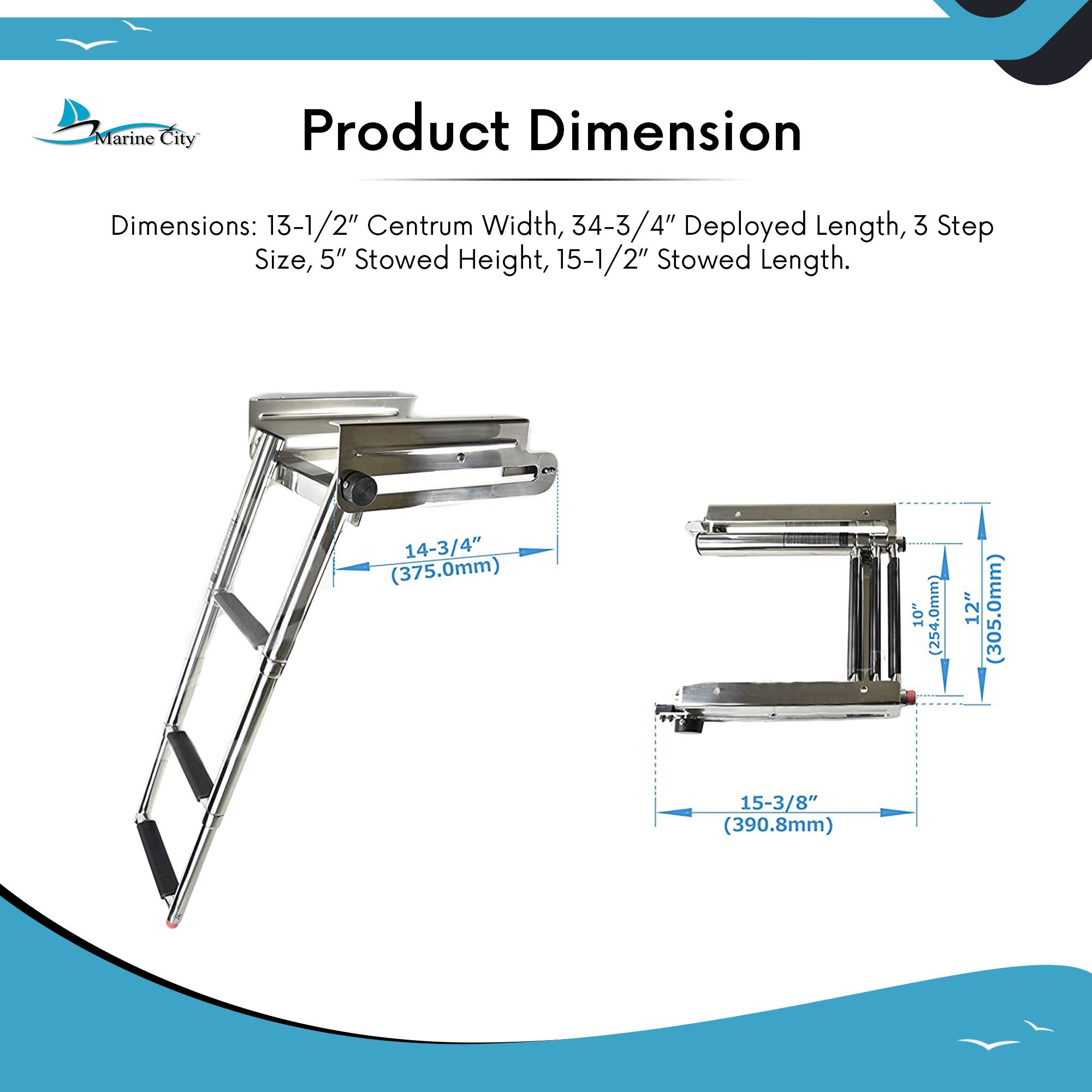 Marine City Stainless Steel Marine 3 Step Under Swim Platform Ladder ...