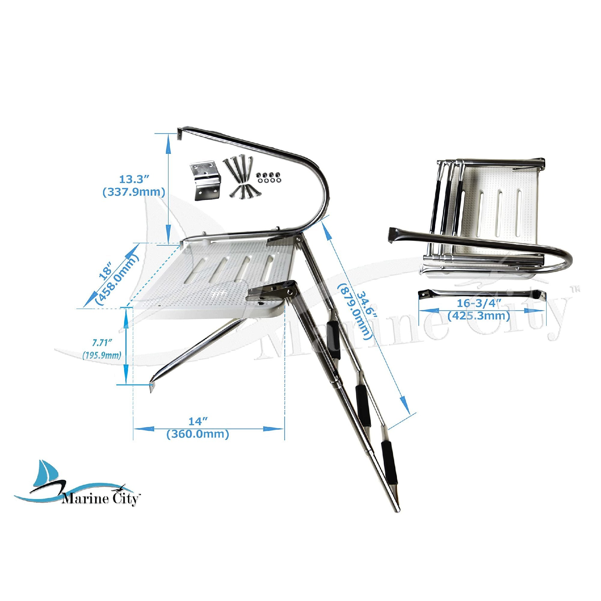 Marine City Stainless Steel 3 Step O/B Swim Teak Platform Ladder Teles ...