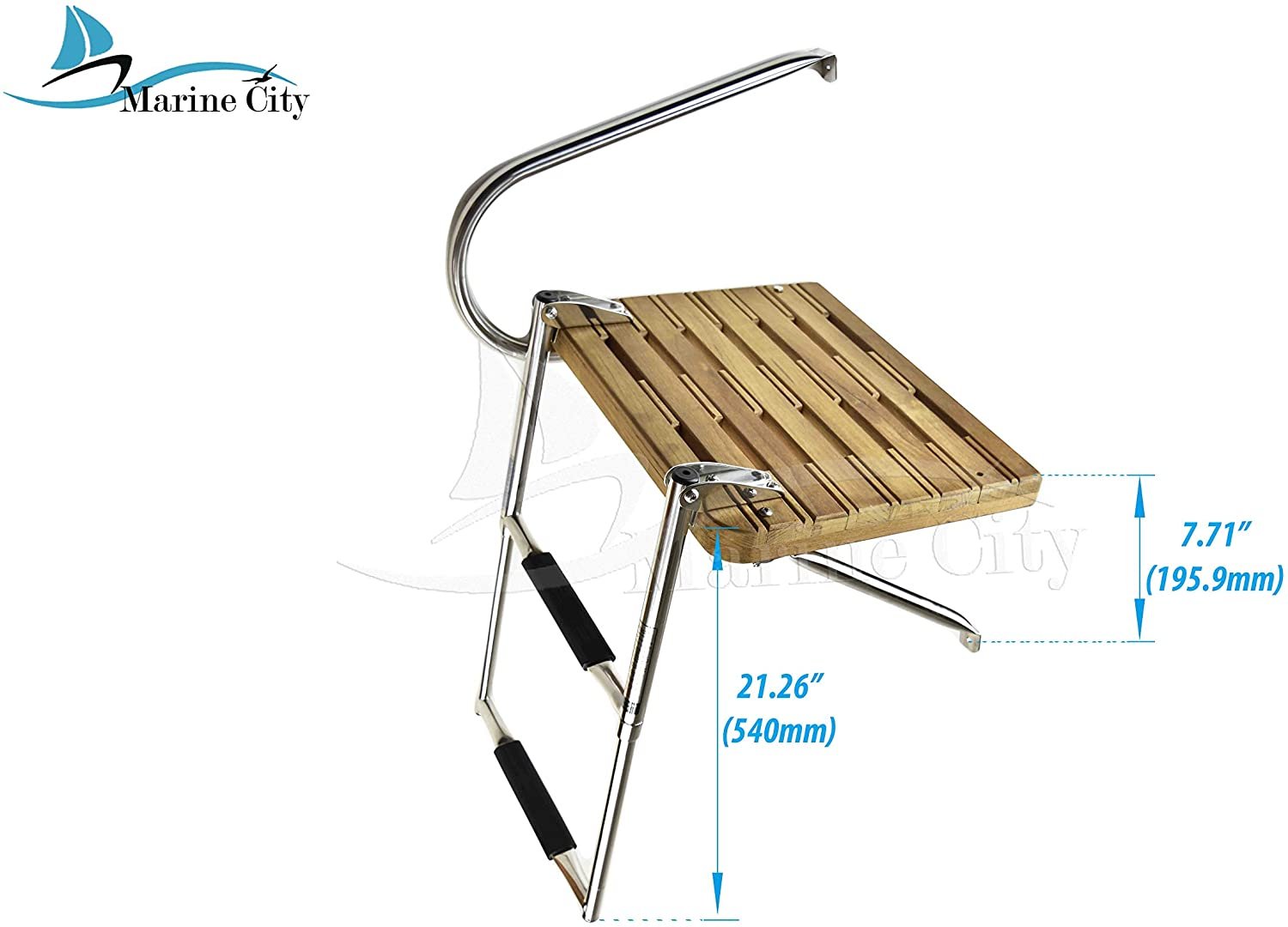 MARINE CITY Stainless Steel Marine 2 Step O/B Swim Teak Platform Ladde ...