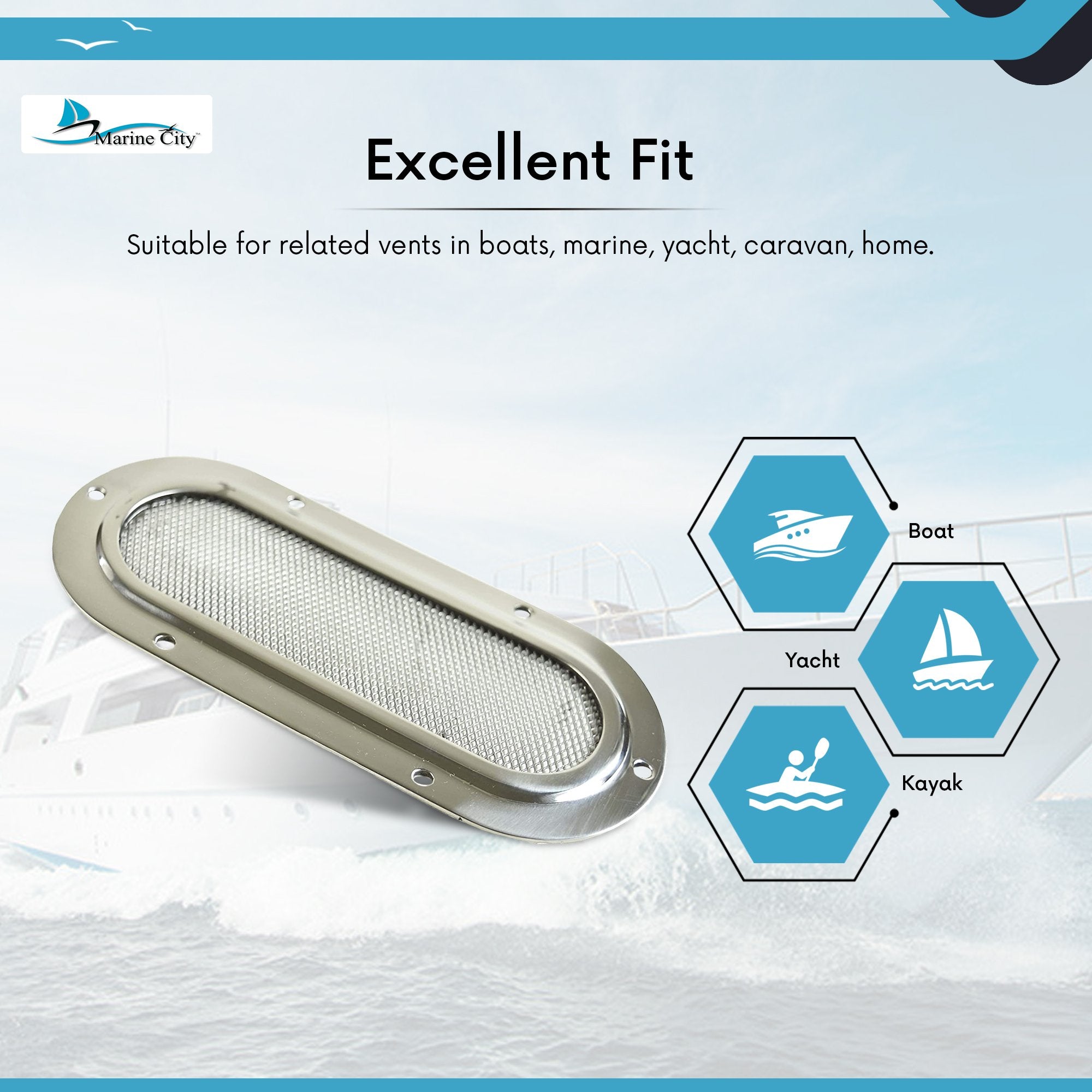 Marine City 316 Stainless Steel Oval Intake Vent Cover for Boat, Fount ...
