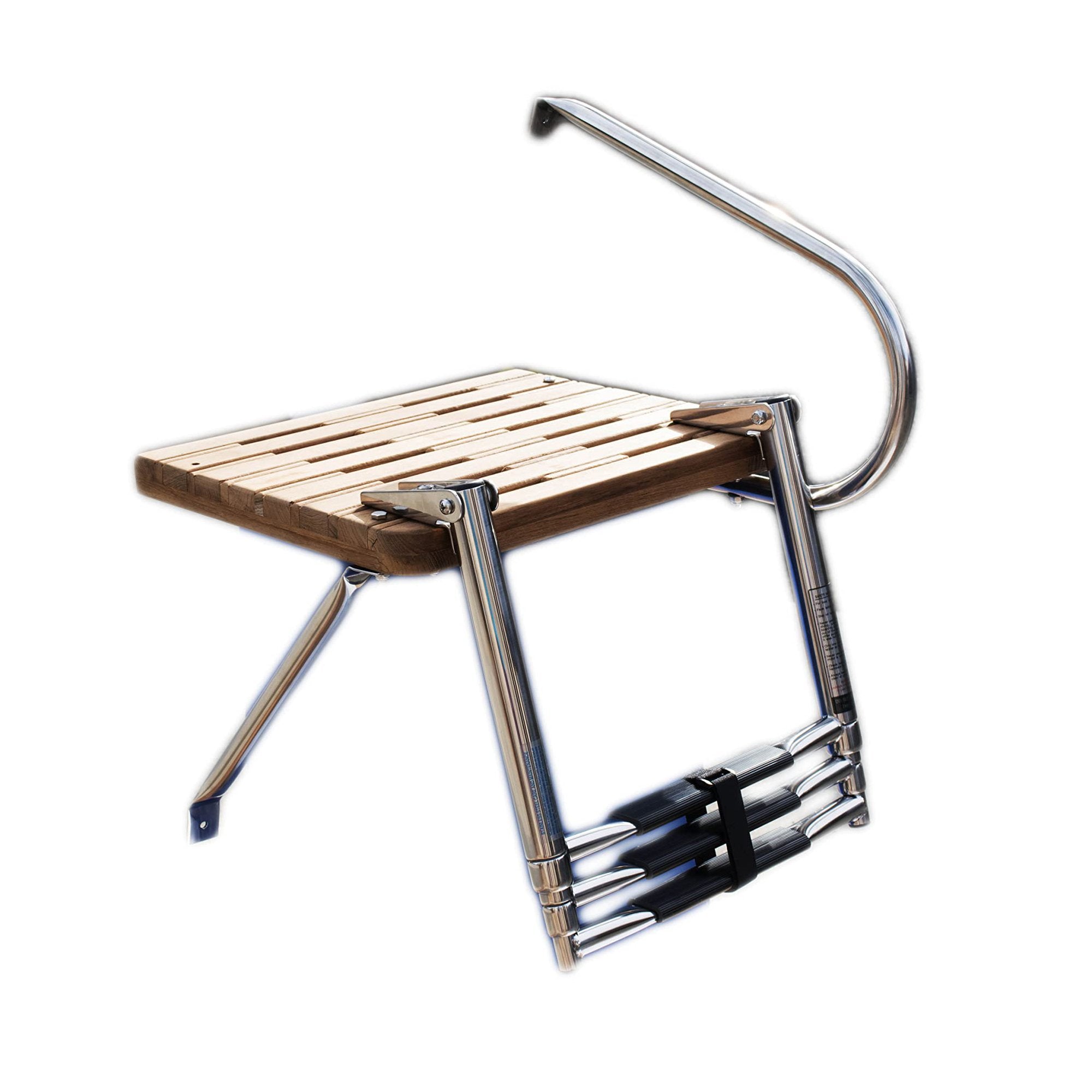 Marine City Stainless Steel 3 Step O/B Swim Teak Platform Ladder Teles ...