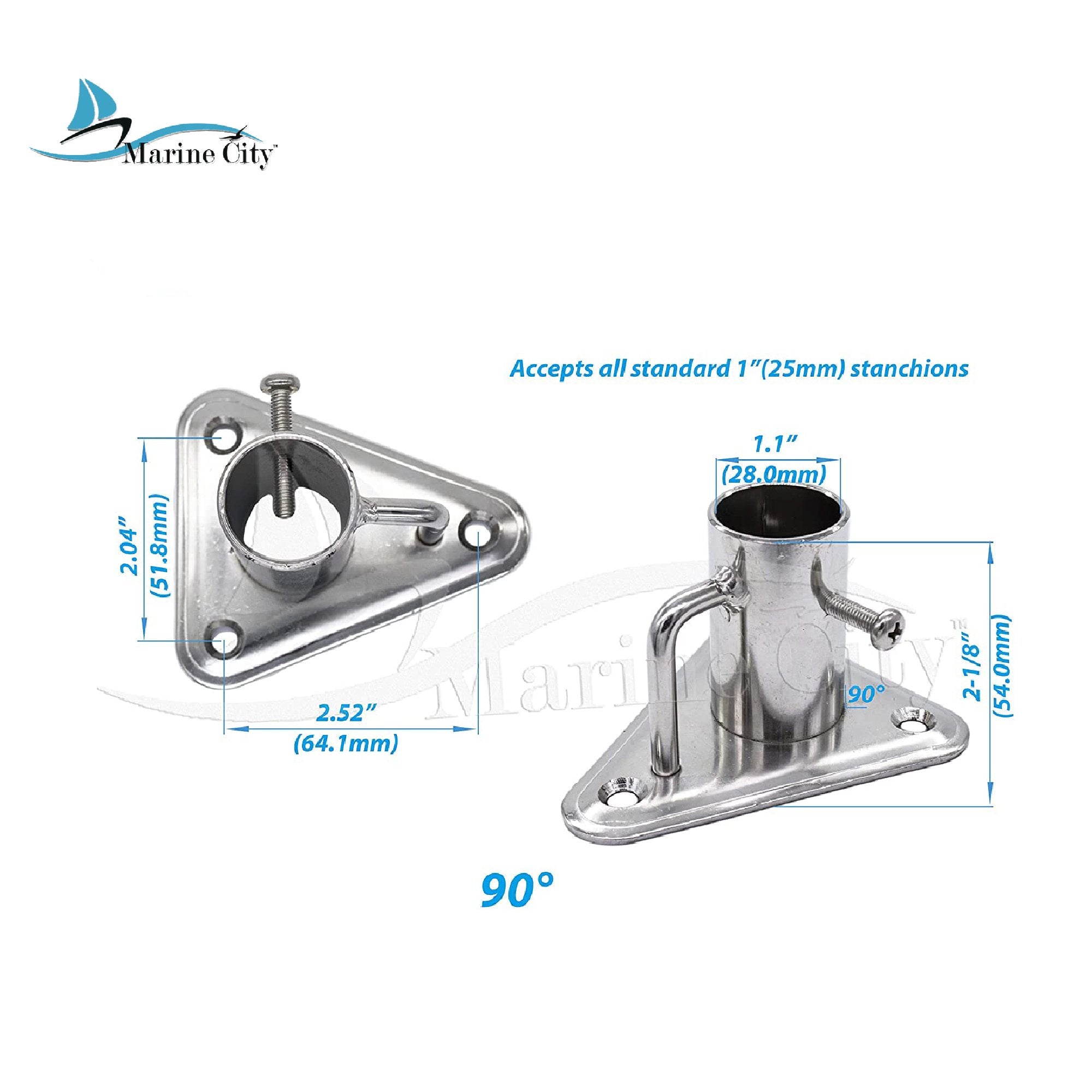 Marine City 304 Stainless Steel 90°Stanchion Socket with Triangular Ba ...